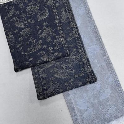 China Blue Special Flower Jacquard Denim Fabric  10oz Middle Weight For Lady Jeans Or Jacket In Stock for sale