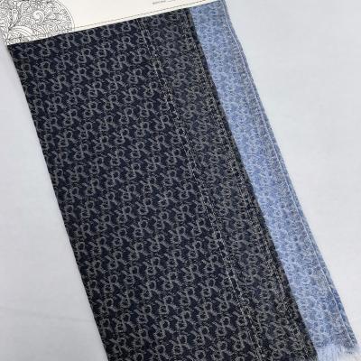 China Full of RR Pattern Jacquard Denim Fabric Cotton Polyester Middle Weight for Special Design Men Jeans for sale