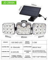 China 3 Head Led Solar Wall Lamp Outdoor With Motion Sensor 138 SMD 250w 200x135x115mm for sale