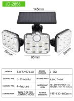 China 3 Head Led Solar Wall Lamp Outdoor With Motion Sensor 138 SMD 250w 200x135x115mm for sale