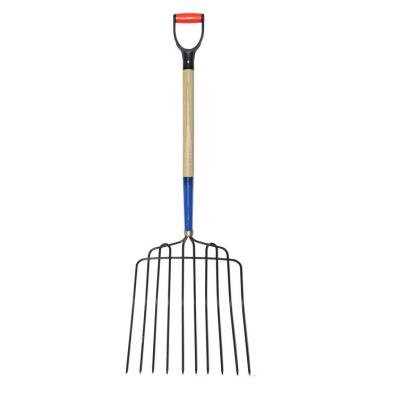 China 10 Tine Steel Hay Fork with D Grip 120cm Wood Handle Manure Pitch Fork for Farming for sale