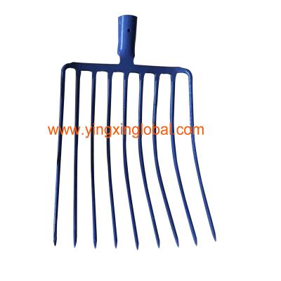 China 9 Tine Carbon Steel Forged Pitchfork 290x400x500mm Manure Fork for Farm Mining Railway for sale