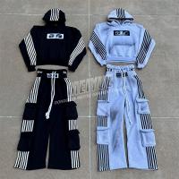 China Striped Designer Dirty Streetwear Tracksuit Baggy Cargo Sweatpants And Hoodie Set for sale