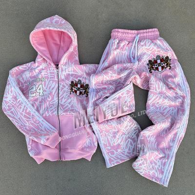 China Dtg Printing Zip Up Street Wear Tracksuits Baggy Sweatpants And Hoodie Full Sleeve for sale