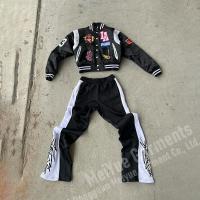 China Chenille Embroidery Nylon Bomber Jacket Tracksuit Flared Sweatpants And Jacket Set for sale