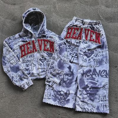 China Custom Logo Zip Up Hoodie Tracksuit Acid Washed for sale