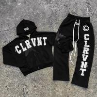 China Autumn Mens Streetwear Sweatsuits Two Piece Track Set Applique Distressing Embroidery for sale