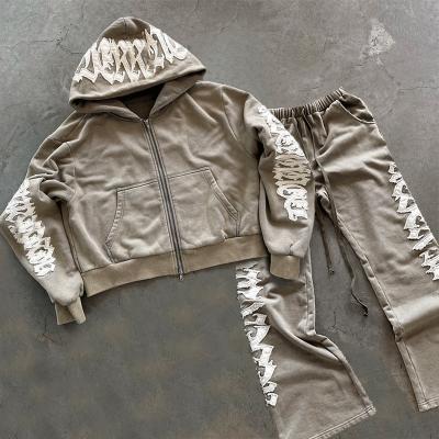 China Custom 100% Cotton Distressed Embroidery Applique Embroidery Patch Zip up Plain Hoodies Fitness Men's Jackets Tracksuits for Men for sale
