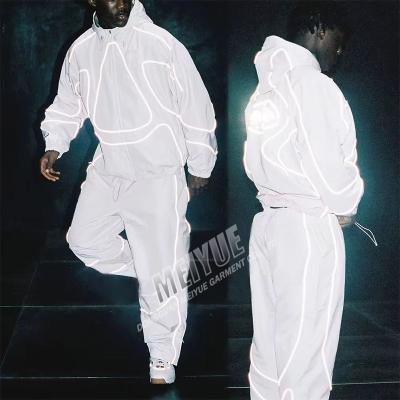 China Oversized 3m Reflective Nylon Windbreaker Tracksuit Streetwear Jacket And Jogger Set for sale