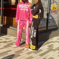 China Manufacturers Custom Rhinestone Joggers Embroidery Patch Acid Wash Vintage Zipper Hoodies Unisex Baggy Sweatpants and Hoodie Set for sale