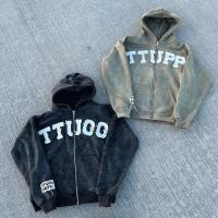 China Fashionable Stylish Acid Wash Hoodie Vintage Zip Up Hoodies Custom Logo for sale