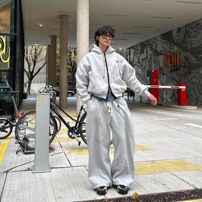 China New Design Cropped Hoodie Custom Logo Double Zipper Hoodies Set Screen Print Boxy Sweatpants and Hoodie Set Tracksuit for Men for sale