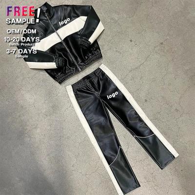 China Clothing Manufacturers Custom Embroider Leather Jacket Baggy Sweatpants Jacket Set Sweatsuits Tracksuit Unisex Sets for sale