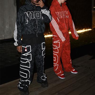 China Clothing Manufacturers Custom Full Print Letter Logo Zip up Hoodies Stacked Straight Bagyy Oversized Hoodie and Sweatpants Set for sale