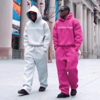 China Custom Activewear 100 Heavyweight Cotton Printed logo Pullover Hoodie Sweat Suit Stacked Sweatpants Tracksuits for Men for sale