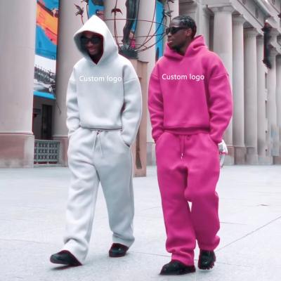 China Custom Activewear 100 Heavyweight Cotton Printed logo Pullover Hoodie Sweat Suit Stacked Sweatpants Tracksuits for Men for sale