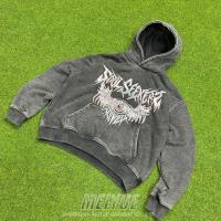 China Heavy Vintage Distressed Grey Acid Wash Hoodie Drawstring Design OEM Service for sale