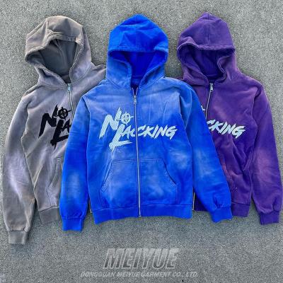 China Customized Vintage Distressed Acid Washed Hoodies Embroidery Logo Sun Faded Hoodies for sale