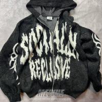 China Custom Knit Mohair Logo Vintage Distressed Hoodies Warm Heavyweight Streetwear Zip Up Hoodie for sale
