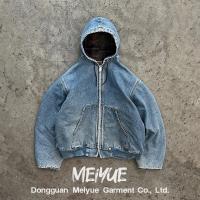 China Customizable Blank Zip Up Plain Hoodies Hooded Distressed Denim Jacket 500gsm for sale