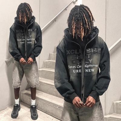 China 3D Print Vintage Acid Wash Hoodie Mens Zip Up Pullover Street Style Unisex Oversized for sale
