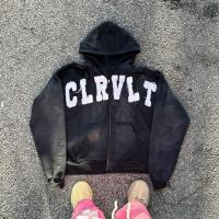 China Custom Applique Embroidery Logo Distressed Unisex Hoodies Heavyweight Oversized Pullover Sun Faded Zip up Acid Wash Hoodie for sale