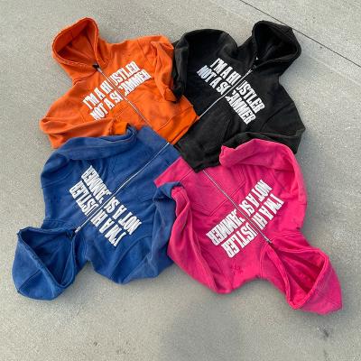 China Custom Acid Washed Zip up Hoodie Vintage 3d Puff Printing Logo Cropped Hoodies Streetwear Manufacturer Hoodie Jacket for Men for sale