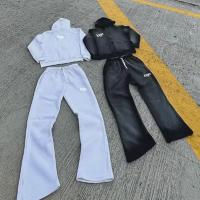 China Custom Faded Vintage Jogging Set Zip up Tracksuit Sweat Suit Hoodie and Straight Leg Flared Sweatpants Acid Wash Two Piece Set for sale