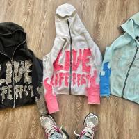 China Streetwear Distressed Applique Embroidery Hoodie Cut Edge Distressed Cropped Hoodie for sale