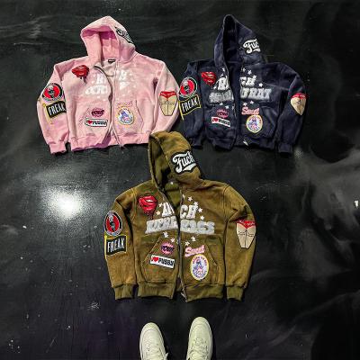 China Zipper Distressed Applique Embroidery Hoodie For Men 200 Grams To 500 Grams for sale