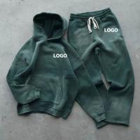 China Custom Logo Sun Faded Heavyweight Fleece Puffy Vintage Sweatsuit Sets Oversized 3d Puff Print Two Pieces Jogger Tracksuit Sets for sale