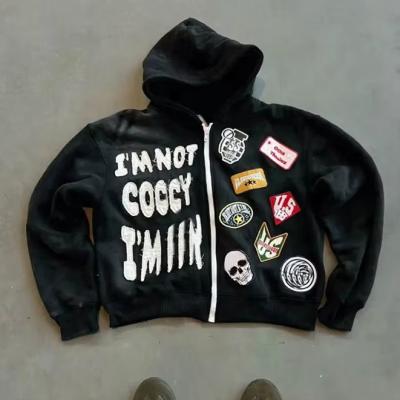 China Custom Acid Wash Zip Up Hoodie Heavyweight Boxy Cropped Hoodies  500 Grams for sale