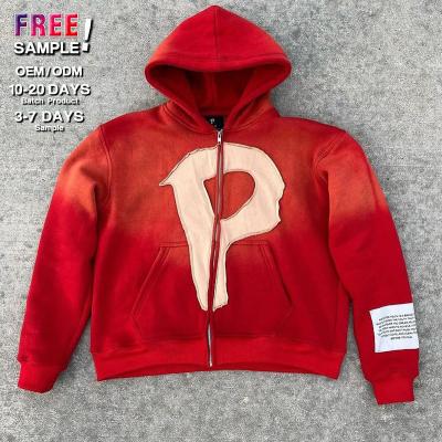 China No String Heavy Weight Rips Distressed Applique Embroidery Hoodie Breathable for sale