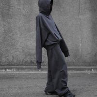 China Custom 100% Cotton Streetwear Oversized Pullover No String French Terry Hoodie Sweatsuit Loose Stacked Sweatpants Tracksuit Men for sale