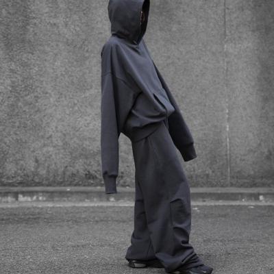 China Custom 100% Cotton Streetwear Oversized Pullover No String French Terry Hoodie Sweatsuit Loose Stacked Sweatpants Tracksuit Men for sale