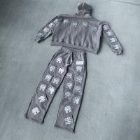 China Custom Tracksuit Unisex Screen Print Full Multi Pocket Sweat Jogging 100% Cotton Suits Streetwear Hoodie and Sweatpants Set for sale
