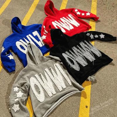 China Custom Logo No String Distressed Applique Embroidery Hoodie OEM Service for sale