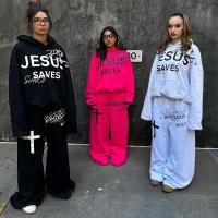 China Custom Tracksuit Unisex Oversized Silk Screen Print Sweat Jogging 100% Cotton Suits Loose Hoodie and Stacked Sweatpants Set for sale