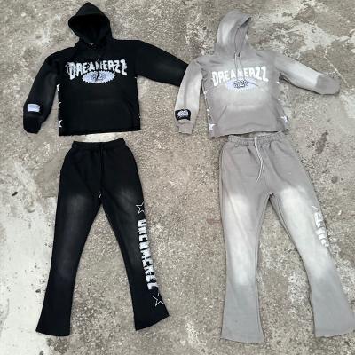 China Clothing Manufacturers Custom Sun Faded Embroidery Patches Acid Washed Vintage Cropped Hoodies Streetwear Tracksuits for Men for sale