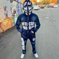 China Custom Full Face Zip up 3d Puff Pint Hoodies Distressed Embroidery Rips Patch Slim Fit Streetwear Hoodie and Sweatpants Set for sale