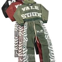 China Custom Tracksuits Men Zip up Hoodies Distressed Acid Wash Vintage Screen Print 100% Cotton Flare Sweatpants and Hoodie Set for sale