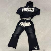 China Custom Jogger 2 Piece Set Applique Embroidery Distressed Patch Hoodie Jogging Tracksuit Sweatsuits Sweatpants and Hoodei Set for sale