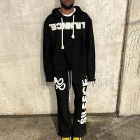 China Custom Embroidered Patches Logo Jogging 2 Piece Set Heavyweight Streetwear Distressed Hoodie Sweat Pant Blank Tracksuit for Men for sale