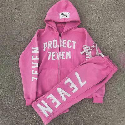 China Custom Manufacturer Jogger Cotton Distressed Embroidery Zip up Cropped Hoodie Sweatsuits Flared Sweatpants Tracksuits for Men for sale
