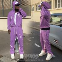 China Puff Print 100% Cotton Streetwear Tracksuit Set 2pc Jogger Set Unisex Elastic Waist for sale