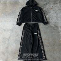 China Rhinestone Puff Printing Logo Mens Zip Up Tracksuit Heavyweight Mens Sportswear Tracksuit for sale