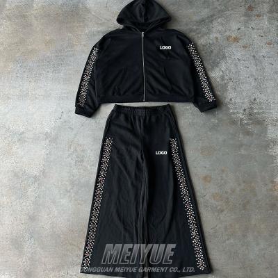 China Rhinestone Puff Printing Logo Mens Zip Up Tracksuit Heavyweight Mens Sportswear Tracksuit for sale