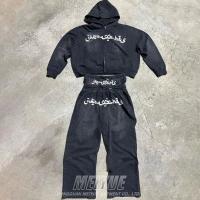 China Custom Screen Logo Acid Washed Tracksuit Sun Faded Hoodies Streetwear Tracksuit for sale