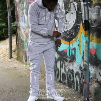 China Raw Hem 3d Puff Printing Cut Edge Streetwear Tracksuit Hoodie Jogging Suit for sale