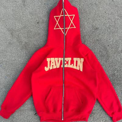 China Windproof Distressed Applique Embroidery Hoodie Oversized Red Streetwear Hoodie for sale